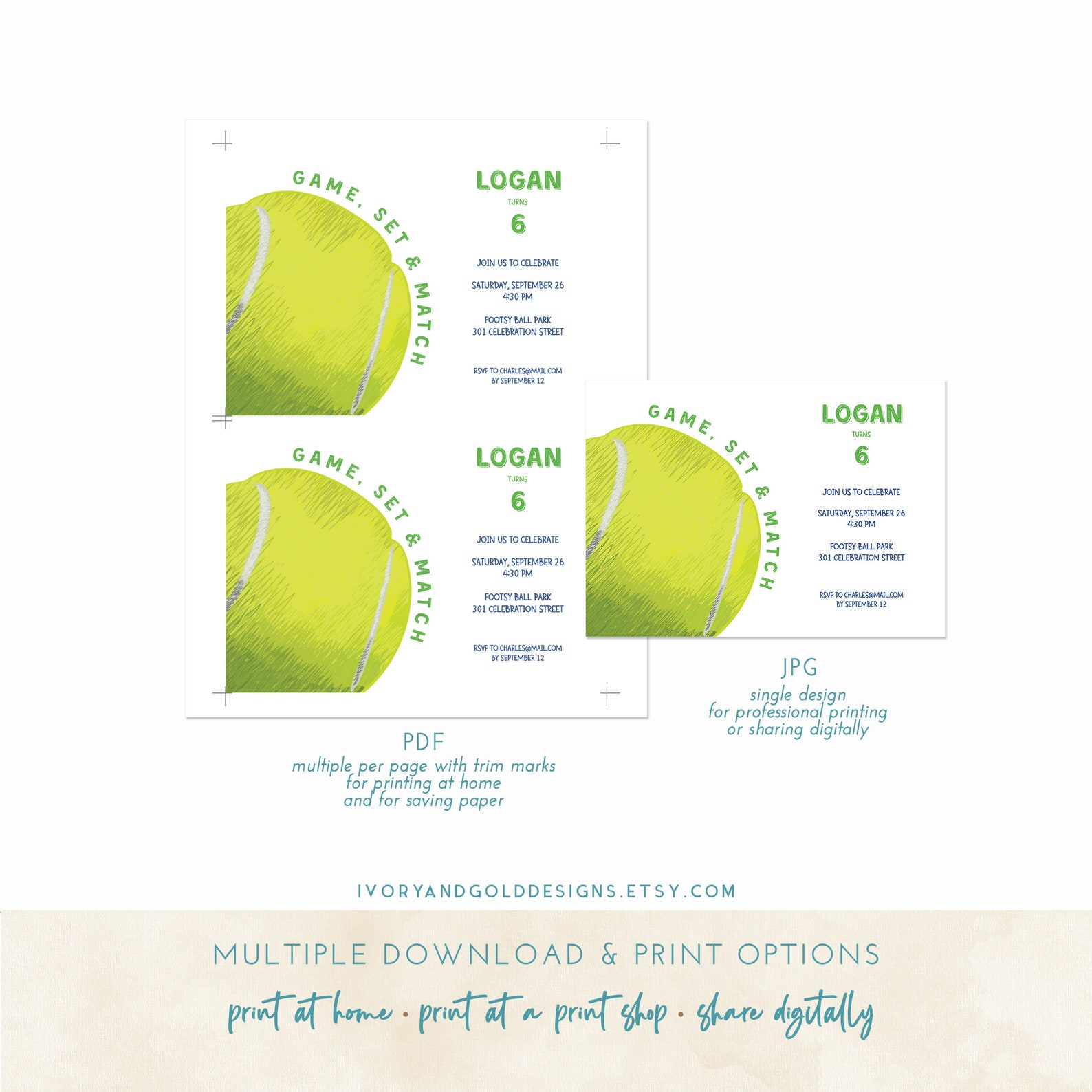 Editable Tennis Party Invitation Sport Birthday Invite Ball Game Match ...