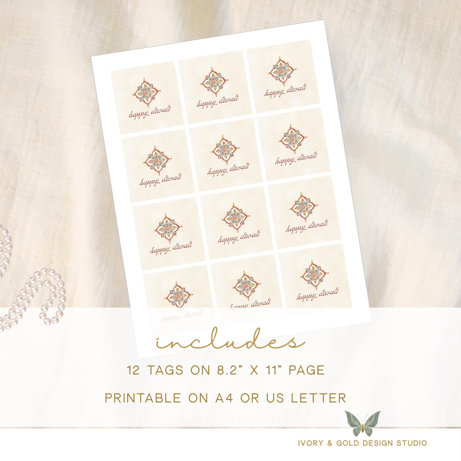 Printable Diwali Gift Tag: Happy Diwali Favor Tag, Indian Rangoli ...