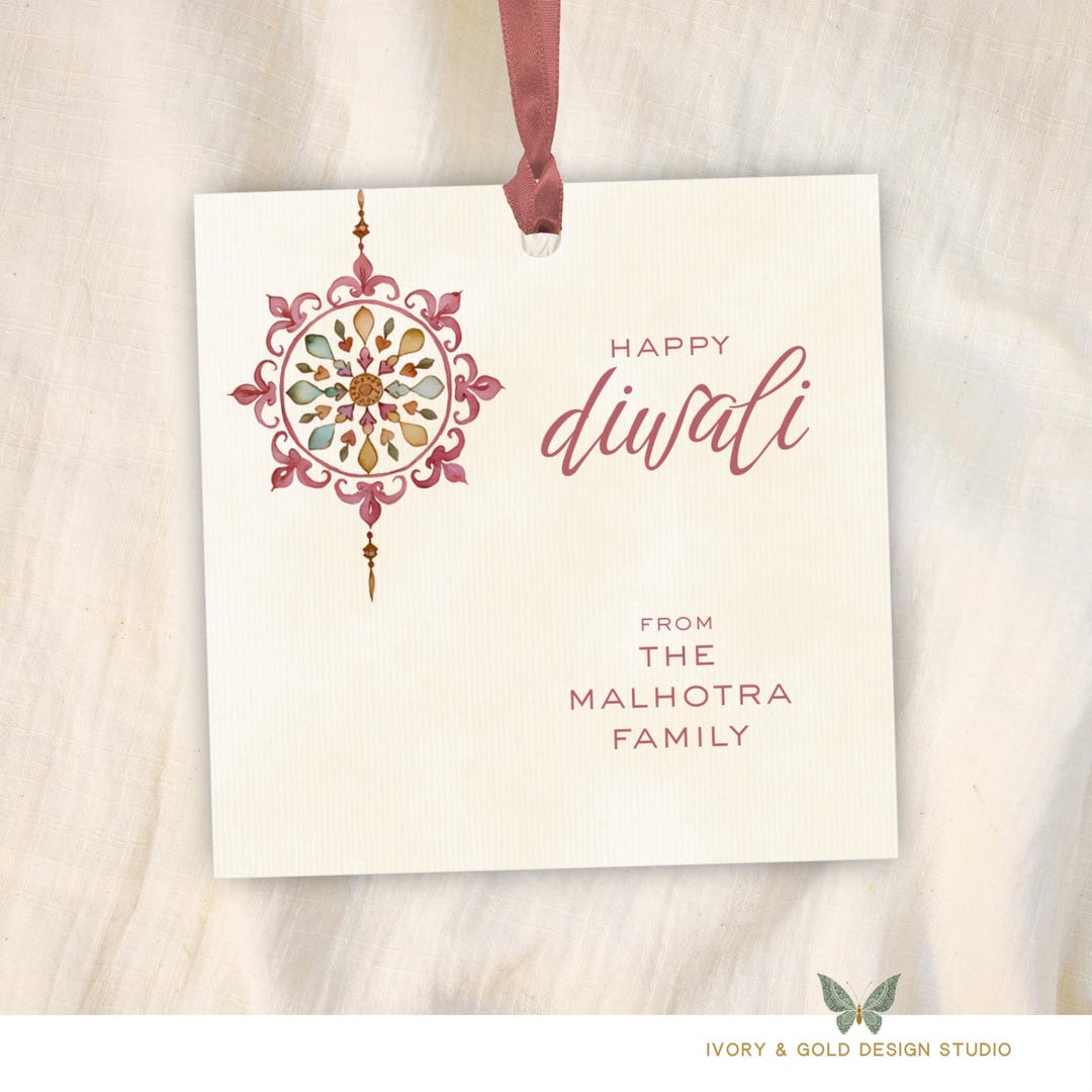 Custom Diwali Gift Tag - Printable Favor Tag, Rangoli Block Print ...