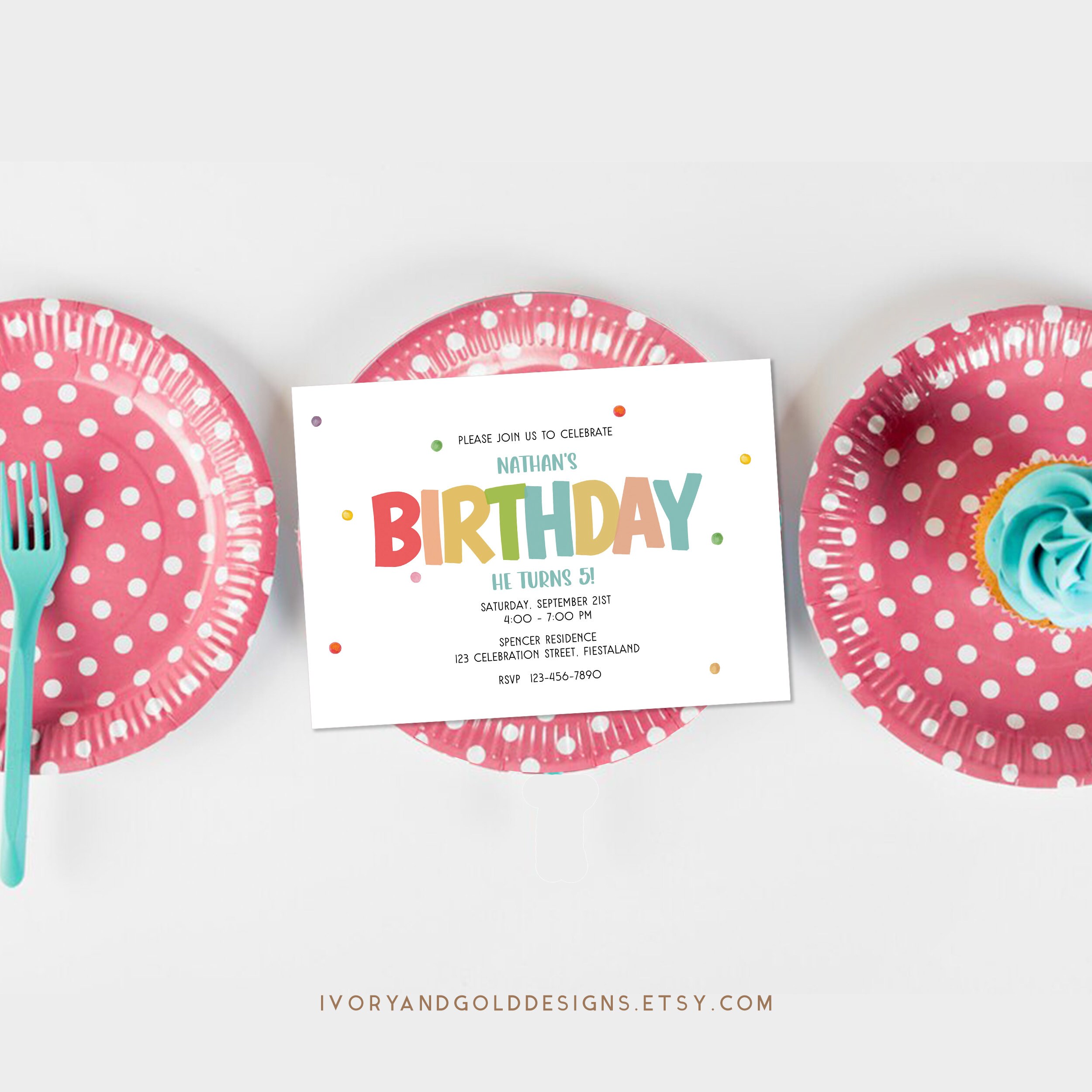 Editable Confetti Birthday Invitation, Colorful Boys Girls Birthday ...