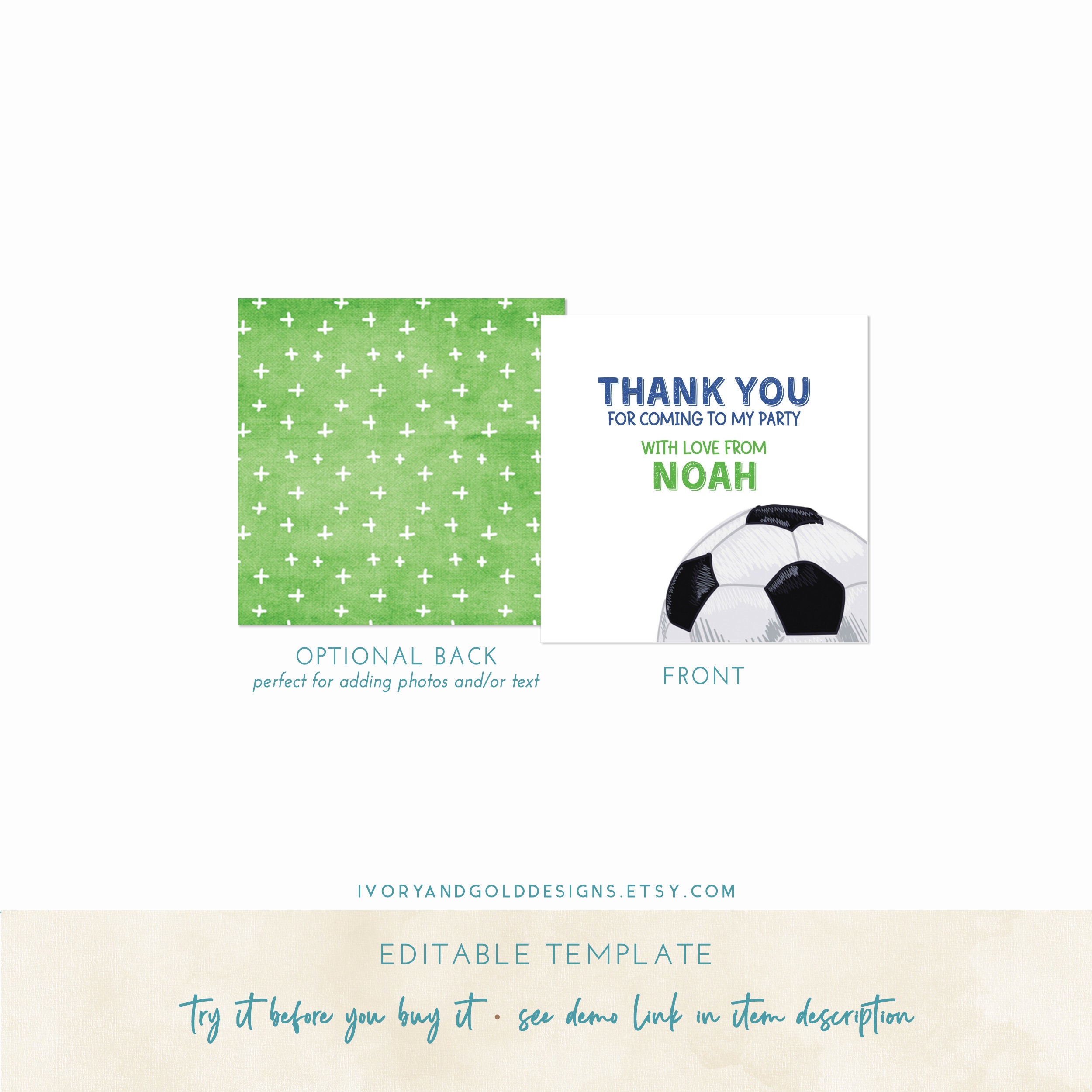 Editable Soccer Party Thank You Tag: Ivory and Gold (digital Download ...