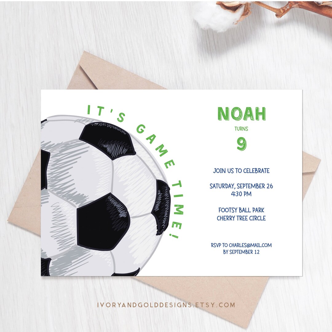 Editable Soccer Party Invitation Sport Birthday Invite Ball Game ...