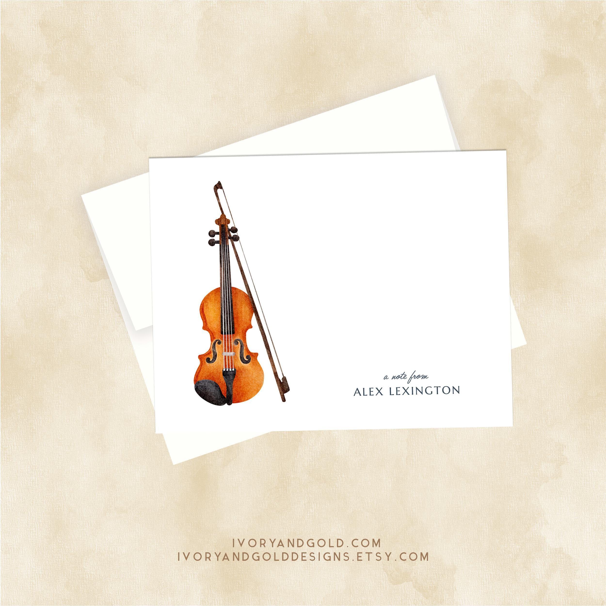 Personalized Music Stationery - Violin Note Card With Envelopes ...