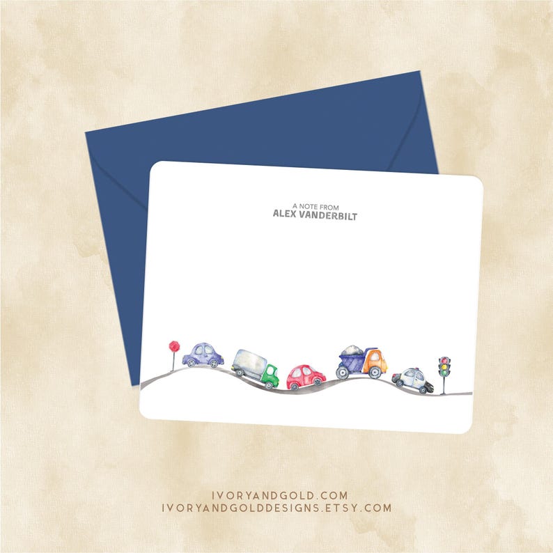 Personalized Watercolor Car Note Cards: Kids Thank You Notes - Etsy