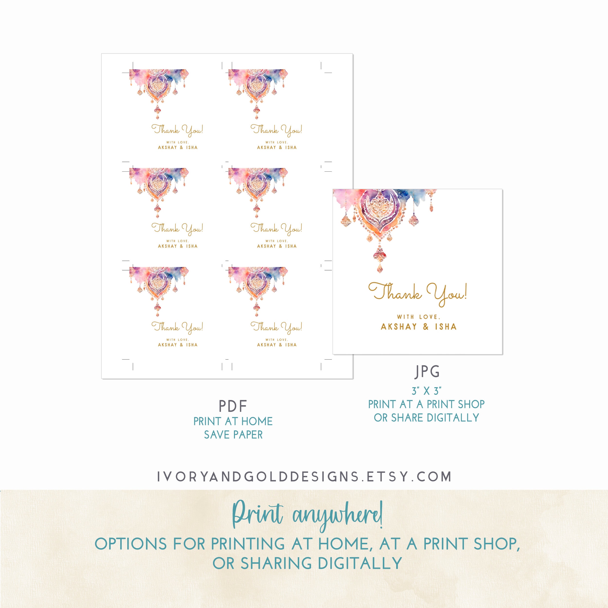 Indian Gift Tag | Return Gift Tag, Thank You Card, Desi Wedding Favor ...