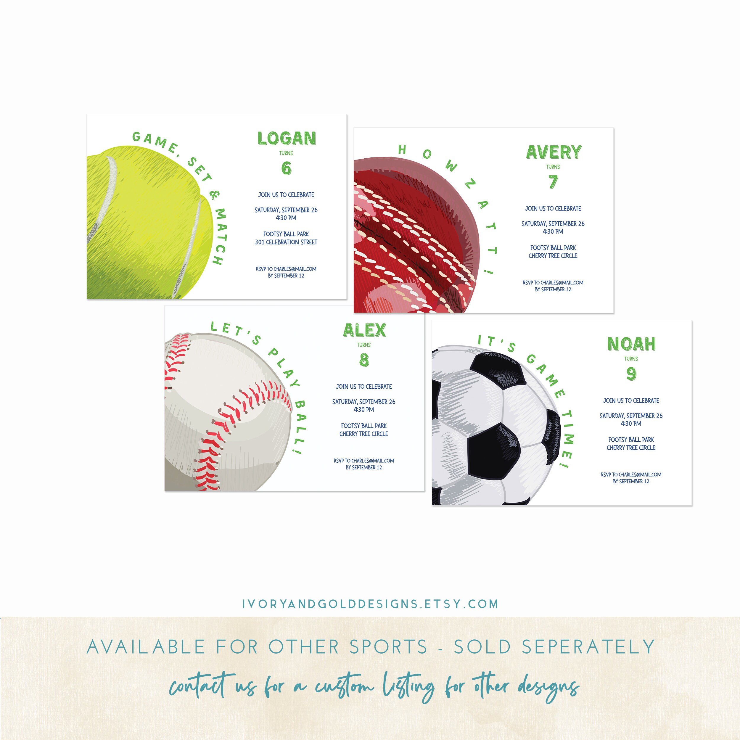 Editable Tennis Party Invitation Sport Birthday Invite Ball Game Match ...
