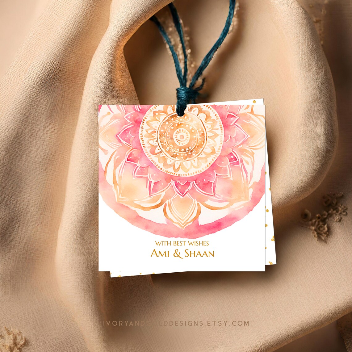 Mandala Diwali Gift Tag: Indian Wedding Favor, Pink Rangoli (printable ...