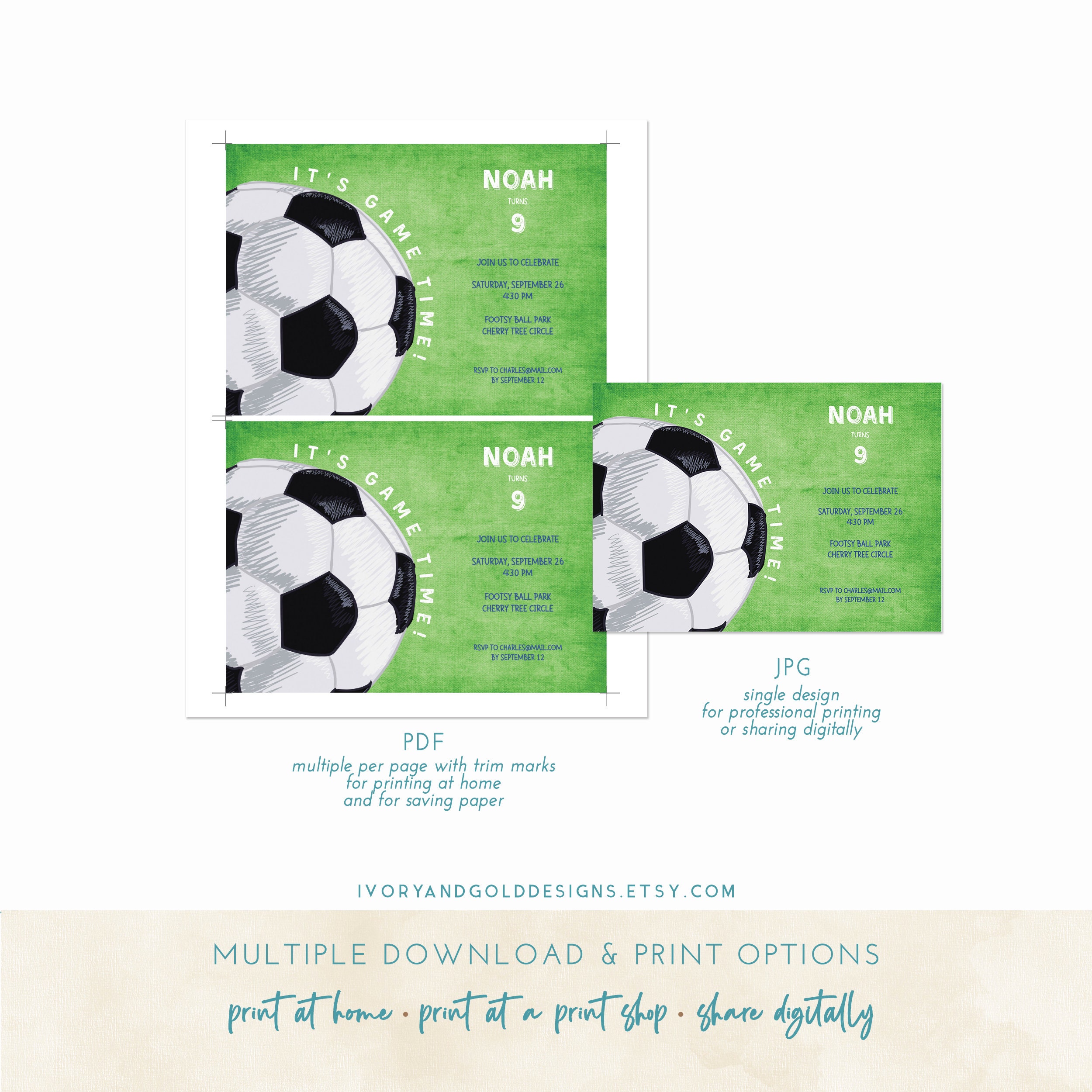 Editable Soccer Party Invitation Sport Birthday Invite Ball Game ...