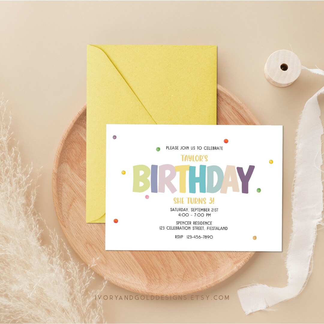 Editable Confetti Birthday Invitation: Unisex Party Template (corjl) - Etsy