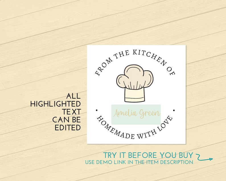 Chef Hat Gift Tag: Printable Homemade With Love Label (corjl Template ...