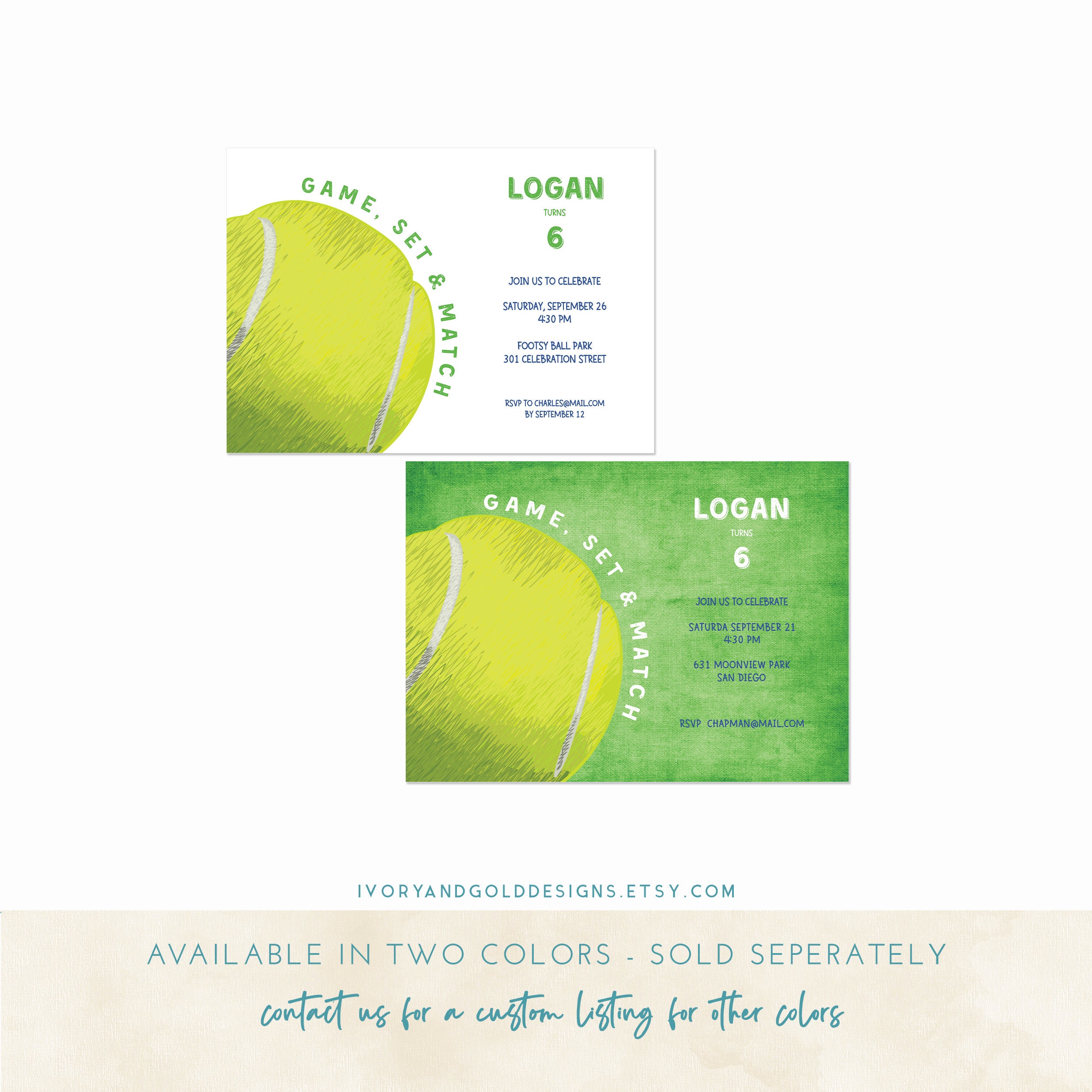 Editable Tennis Party Invitation Sport Birthday Invite Ball Game Match ...