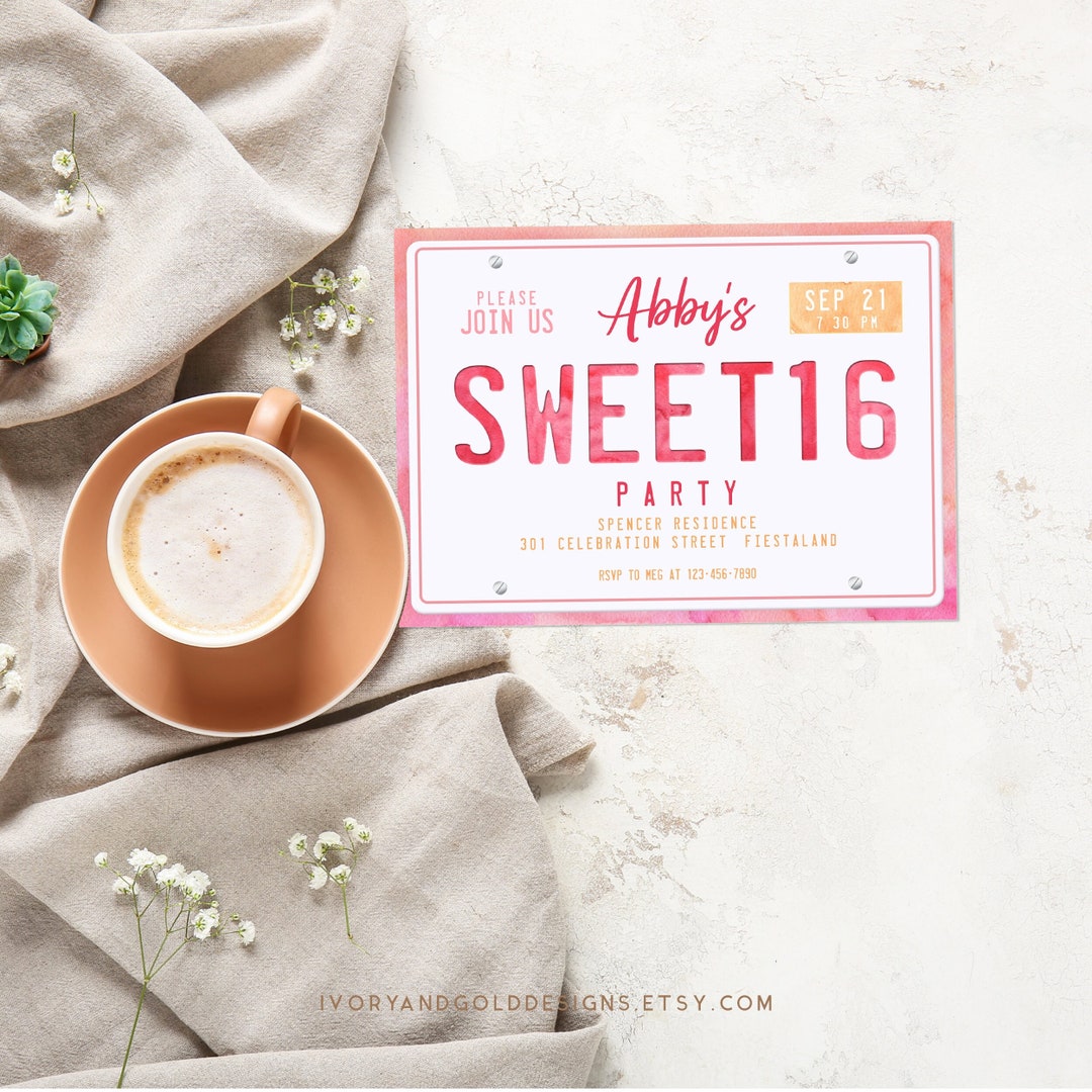 Editable Sweet Sixteen License Plate Invitation (DIY Printable) - Etsy