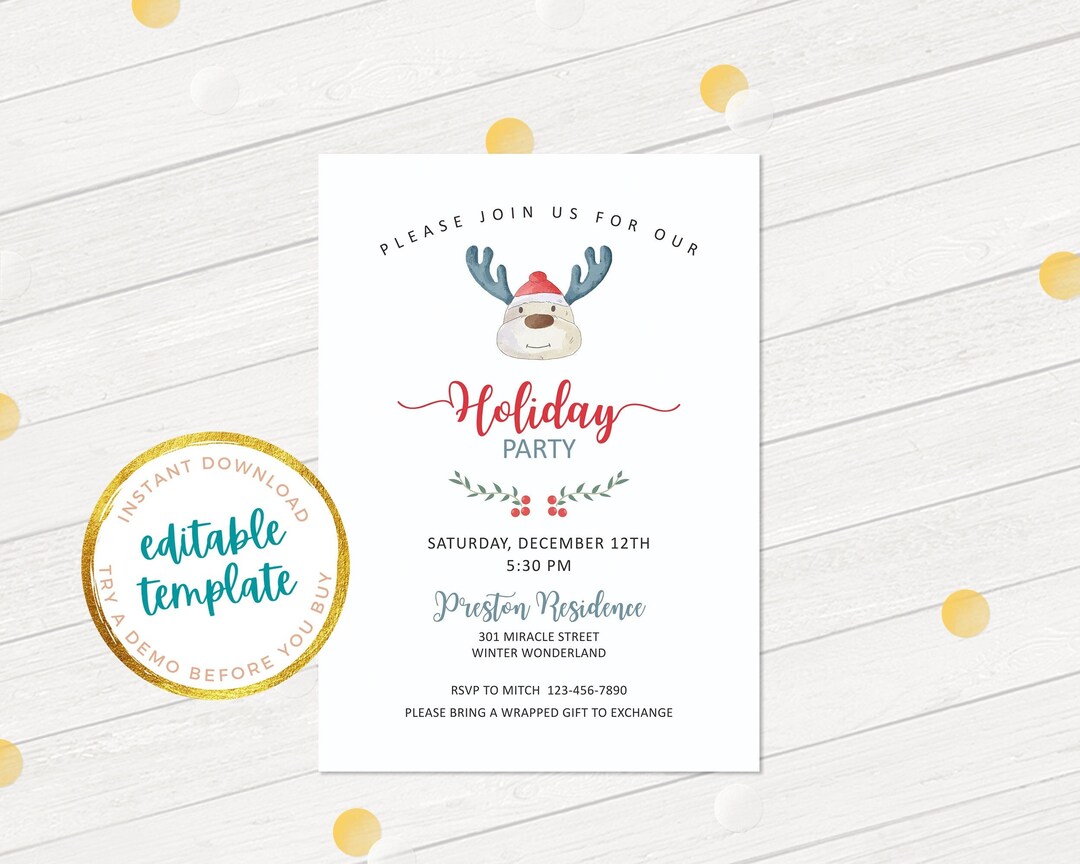 Reindeer Party Invitation, Snowman Party Invite, Snowy Reindeer ...