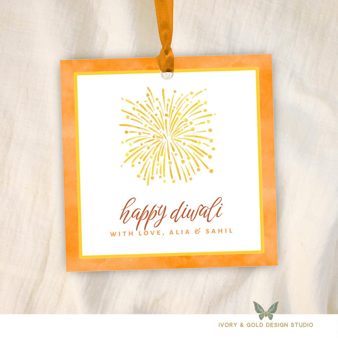 Custom Diwali Gift Tag: Watercolor Diwali Fireworks Deepavali ...