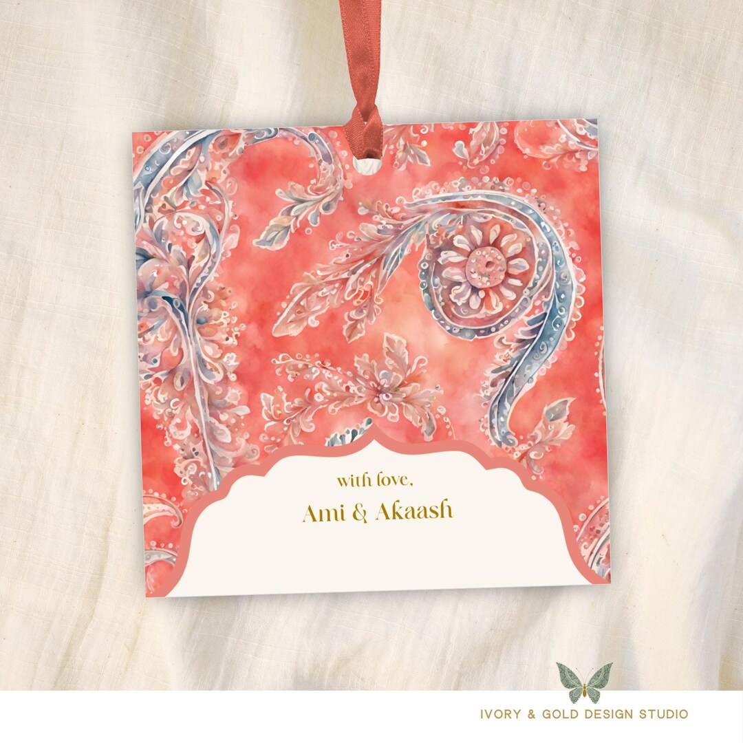 Editable Diwali Gift Tag - Colorful Paisley Print, Indian Persian ...