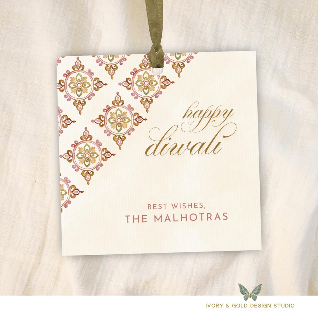 Editable Custom Diwali Gift Tag: Indian Block Print Wedding Thank You ...