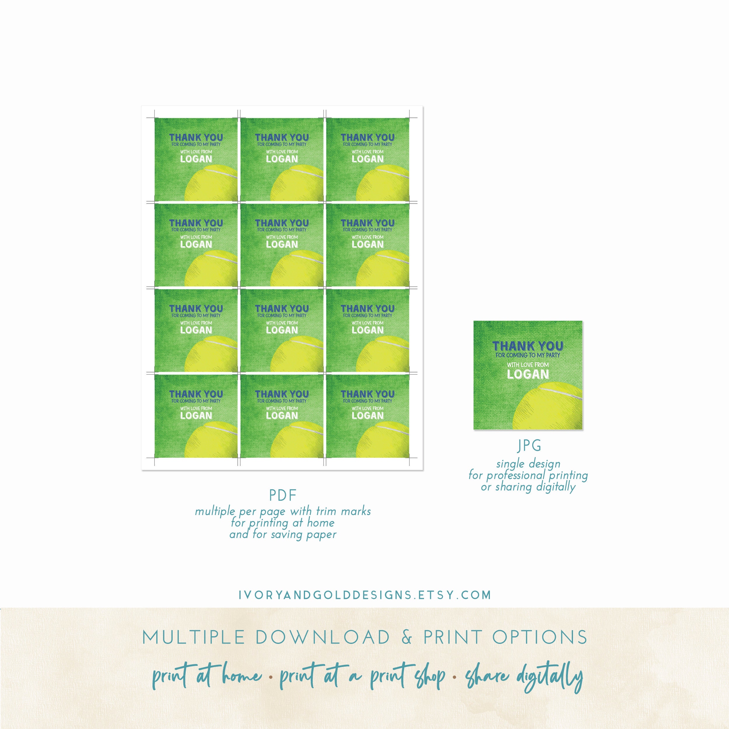 Editable Tennis Party Printables Thank You Gift Tag Favor Bag Tag ...