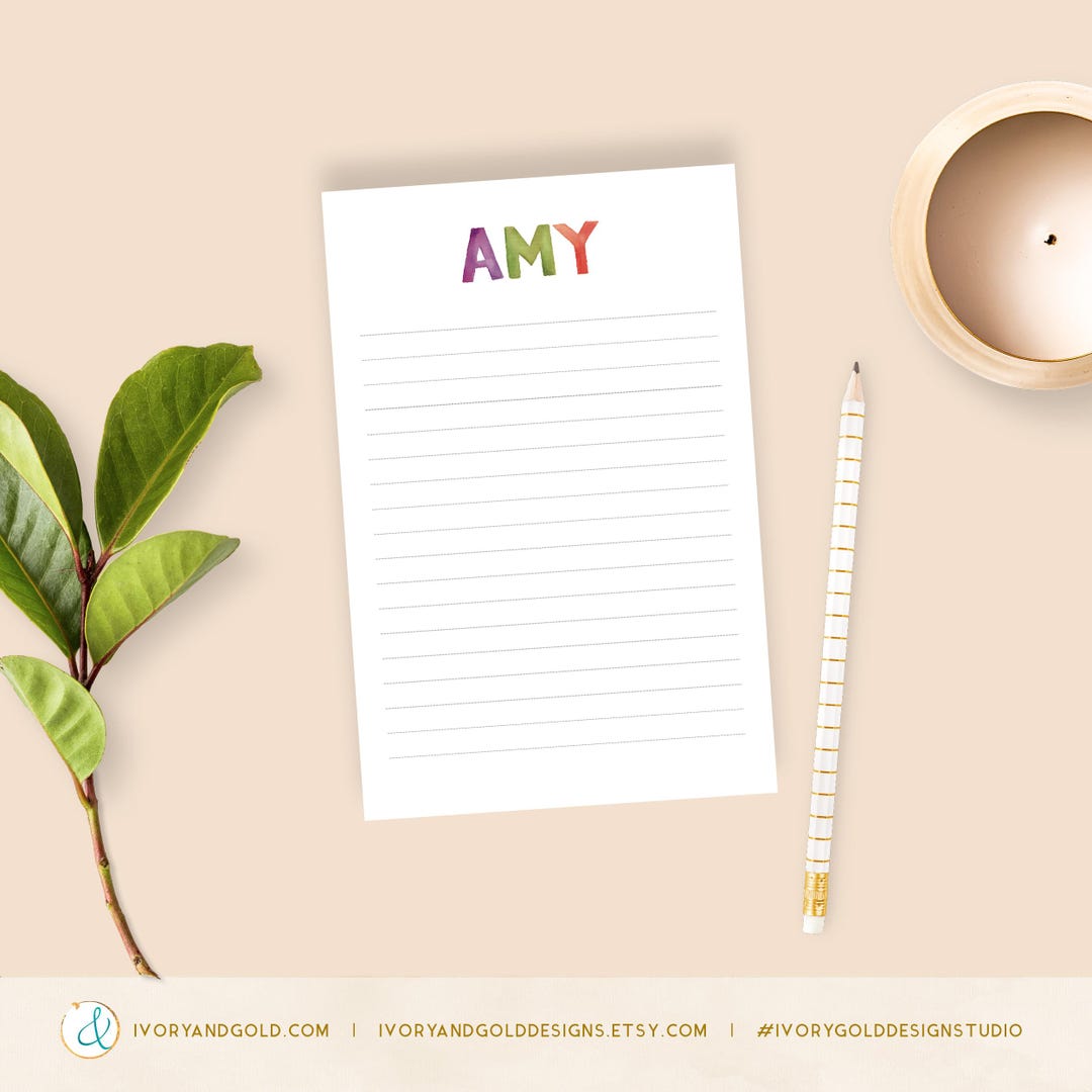 Personalized Modern Name Notepad - Watercolor First Name Notepad, Fun ...
