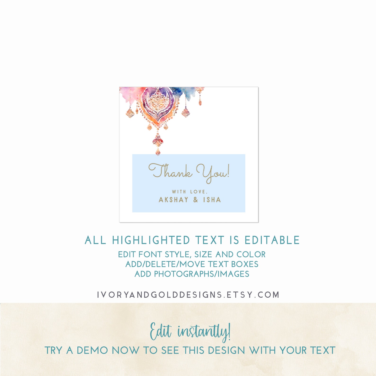 Indian Gift Tag | Return Gift Tag, Thank You Card, Desi Wedding Favor ...