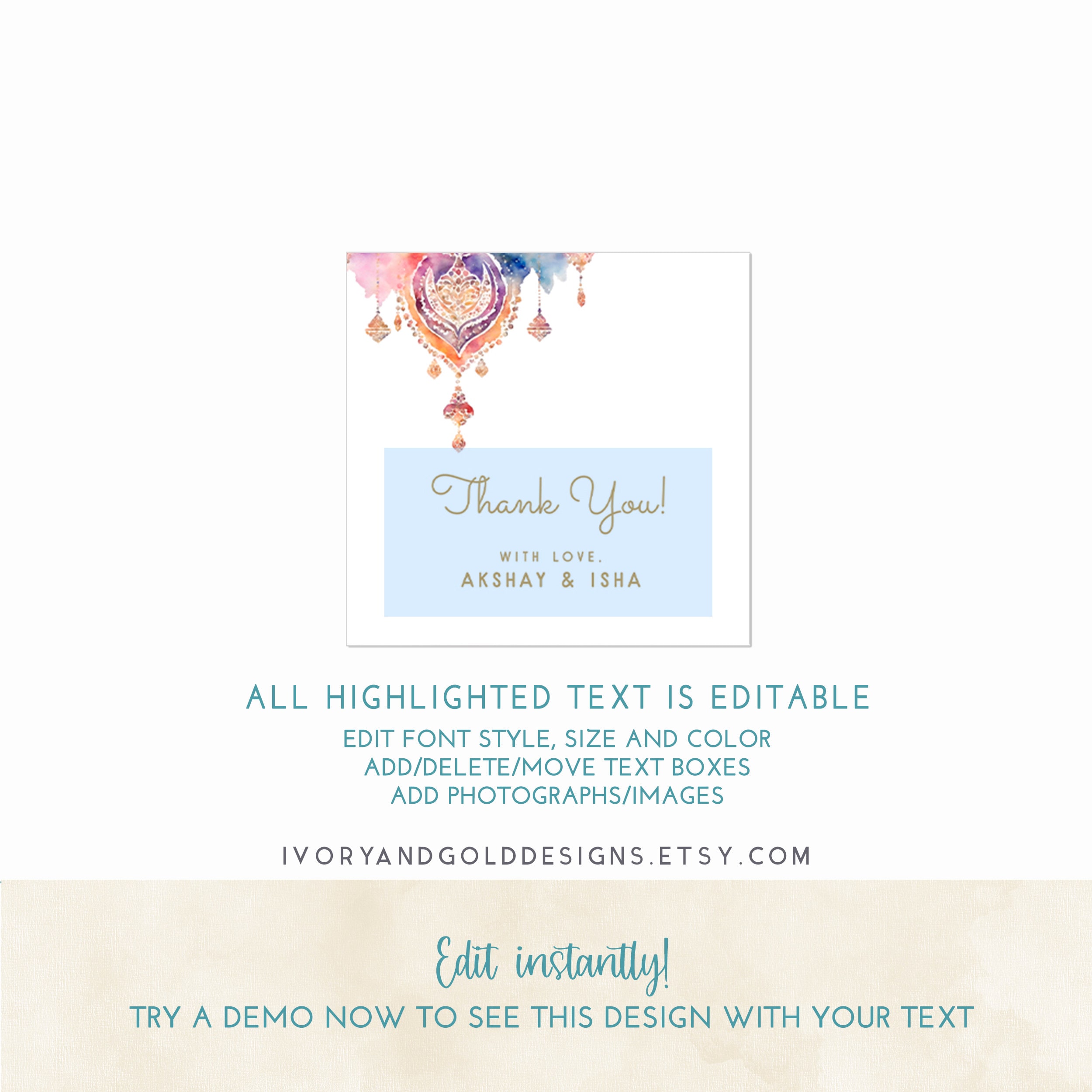 Indian Gift Tag | Return Gift Tag, Thank You Card, Desi Wedding Favor ...