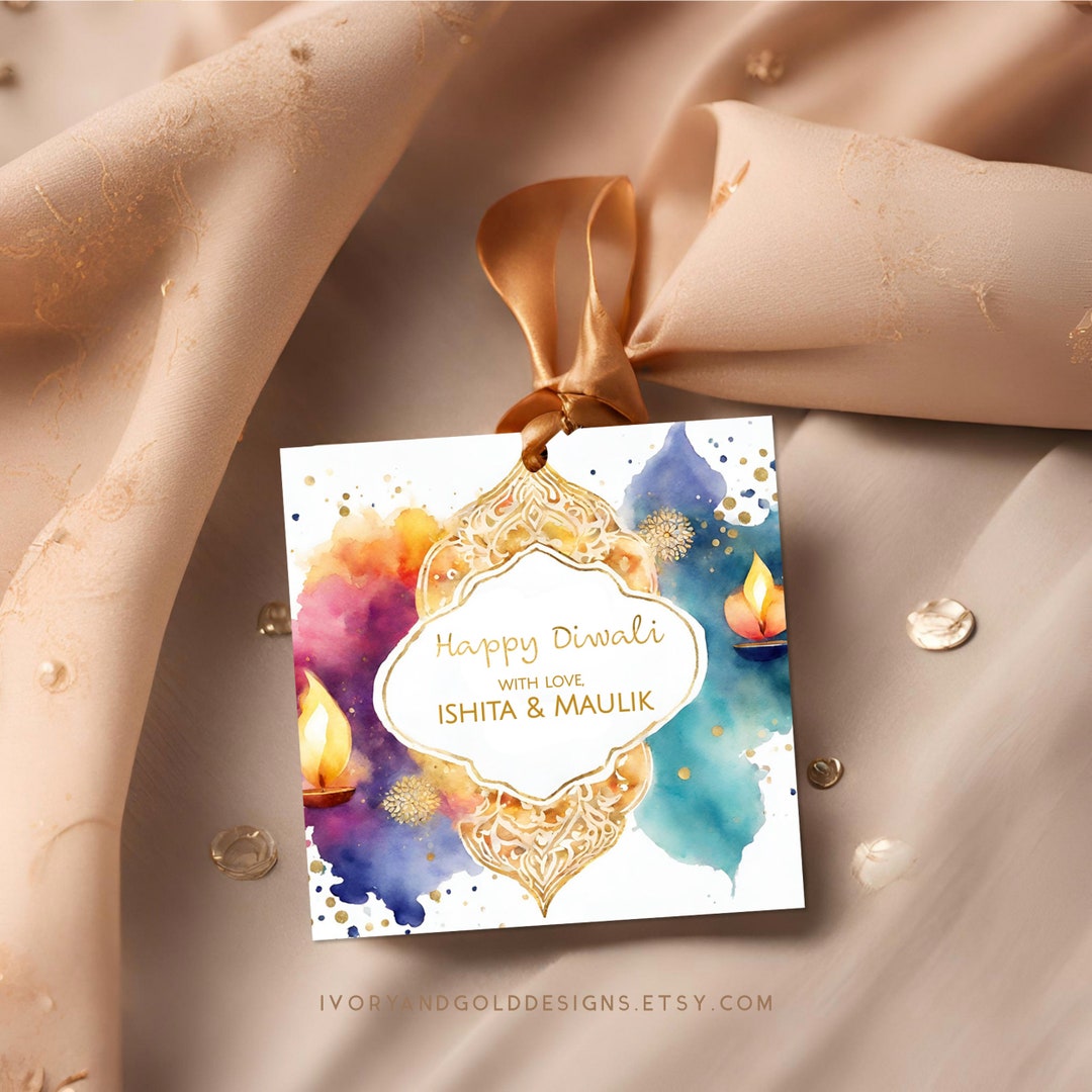 Diwali Gift Tag: Ivory and Gold Indian Favor Tag (printable Corjl ...