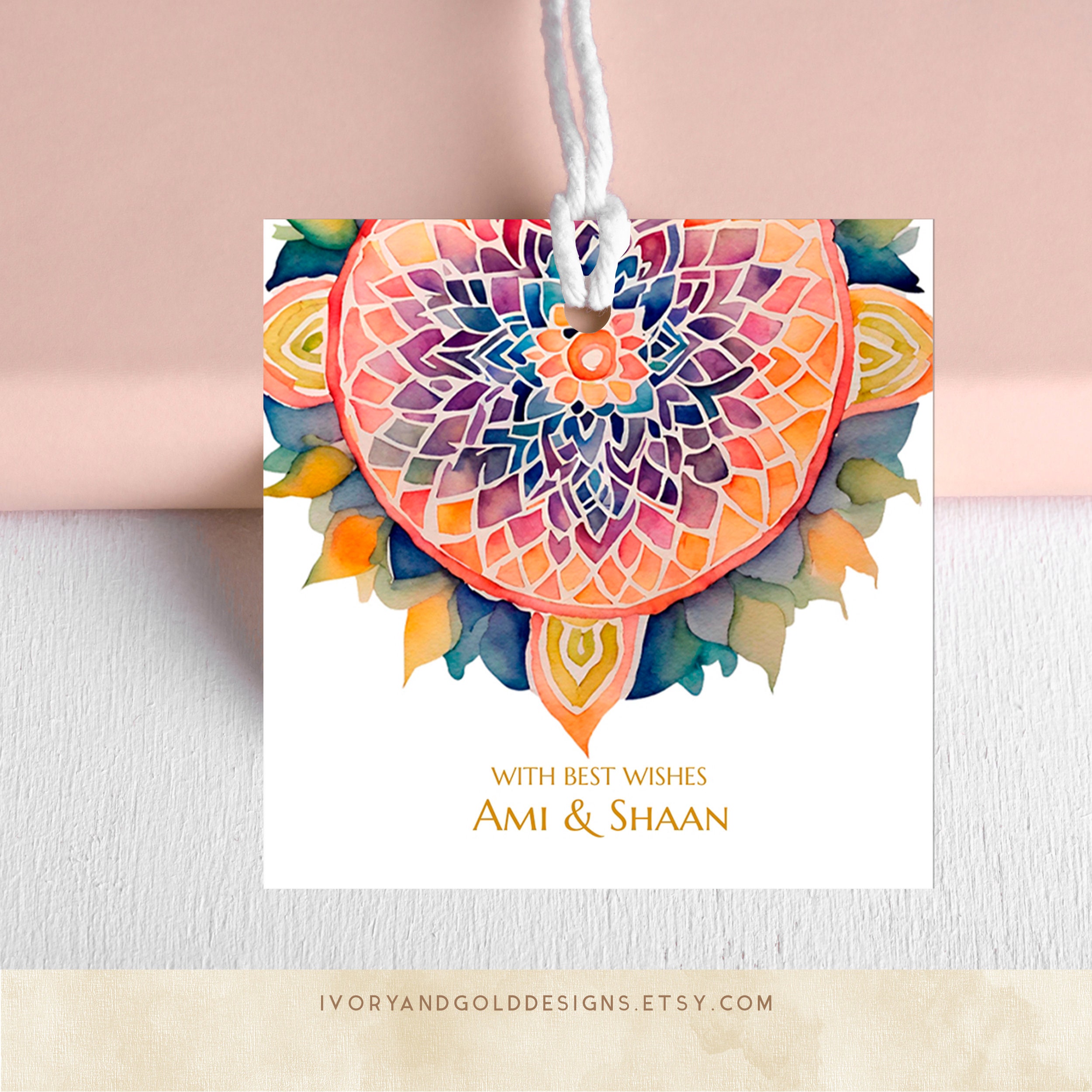 Mandala Gift Tag Indian Return Gift Tag, Desi Wedding Thank You ...