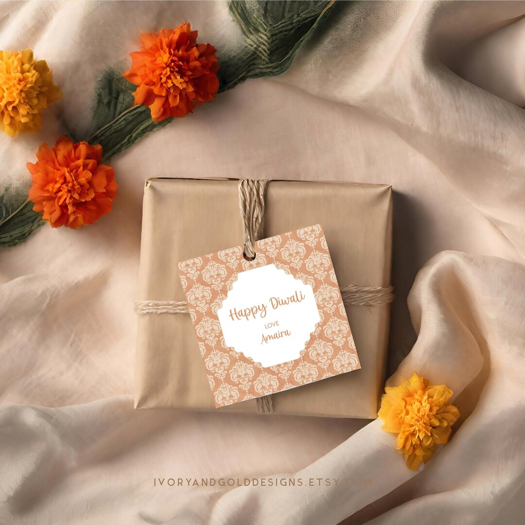 Block Print Gift Tag | Editable Return Gift Tag, Indian Batik Print ...