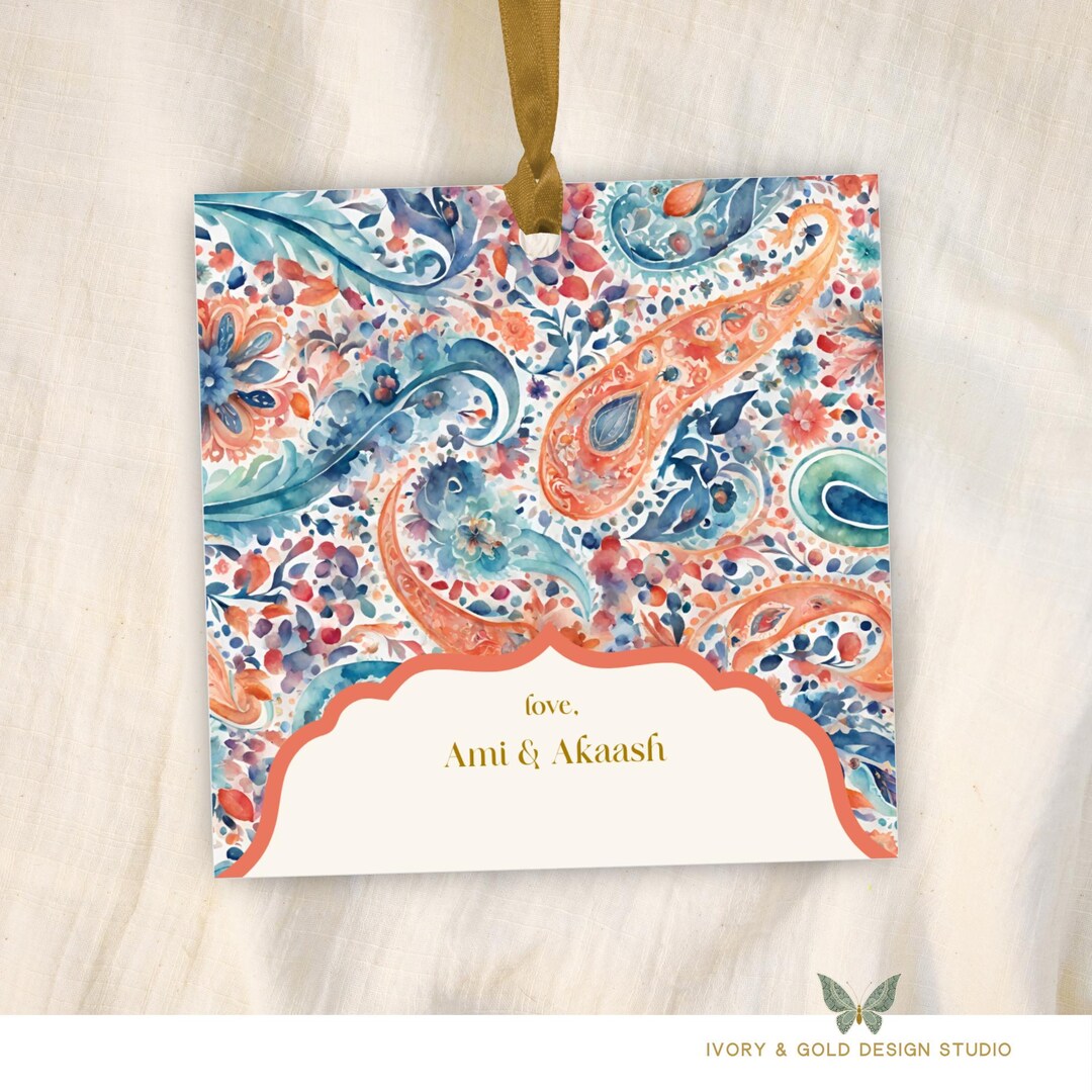 Editable Paisley Print Gift Tag: Printable Diwali Card - Canva Template ...