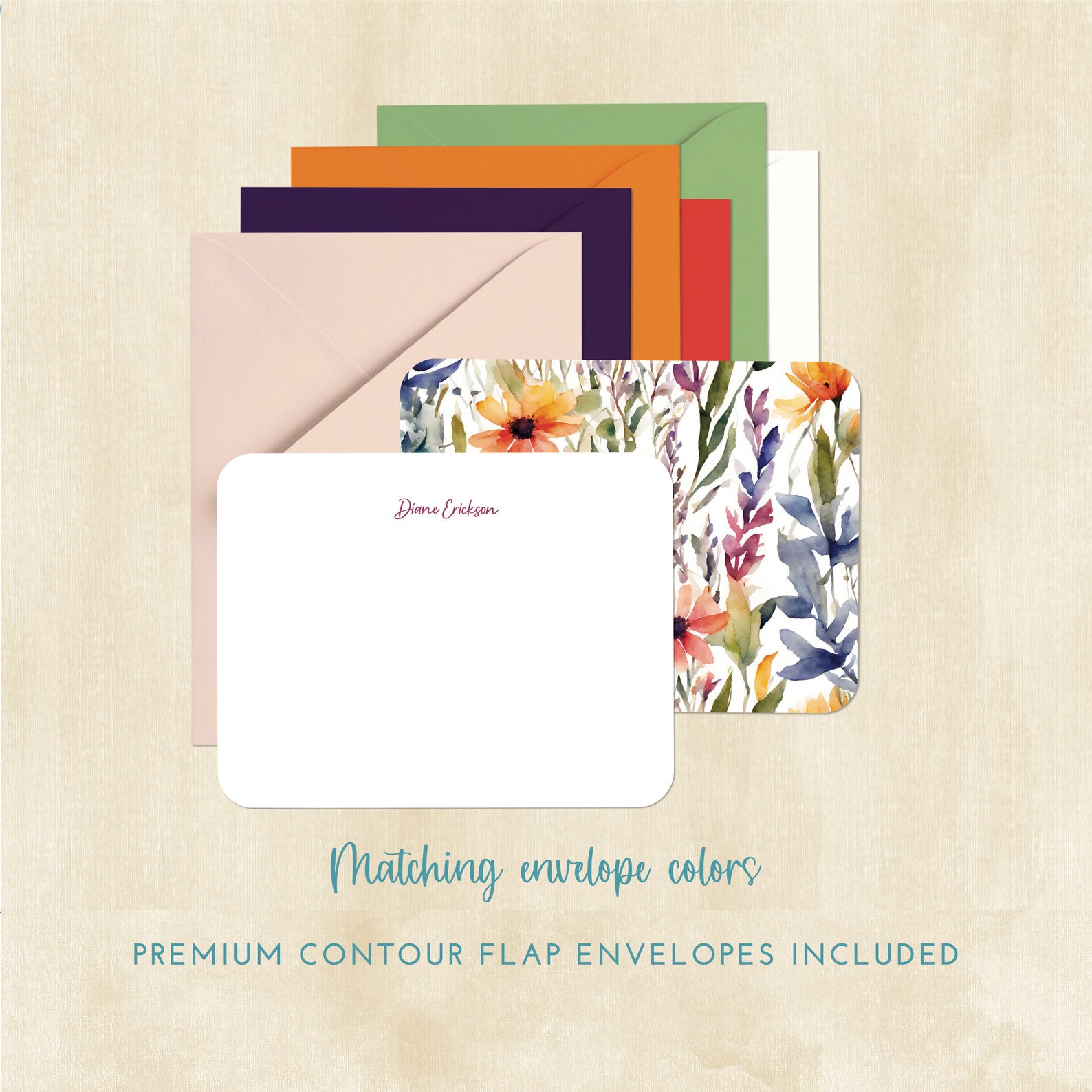 Personalized Wildflower Stationery botanical Flower Thank You Note ...