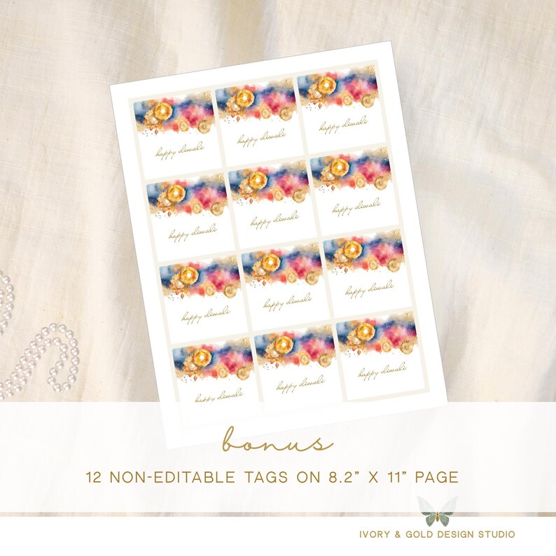 Editable Diwali Gift Tag: Watercolor Rangoli and Diya Deepavali Favor ...