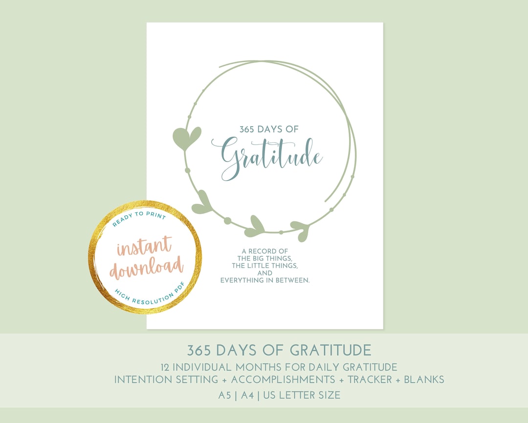 Gratitude Journal: 365 Days of Gratitude, Printable Diary | G001 - Etsy