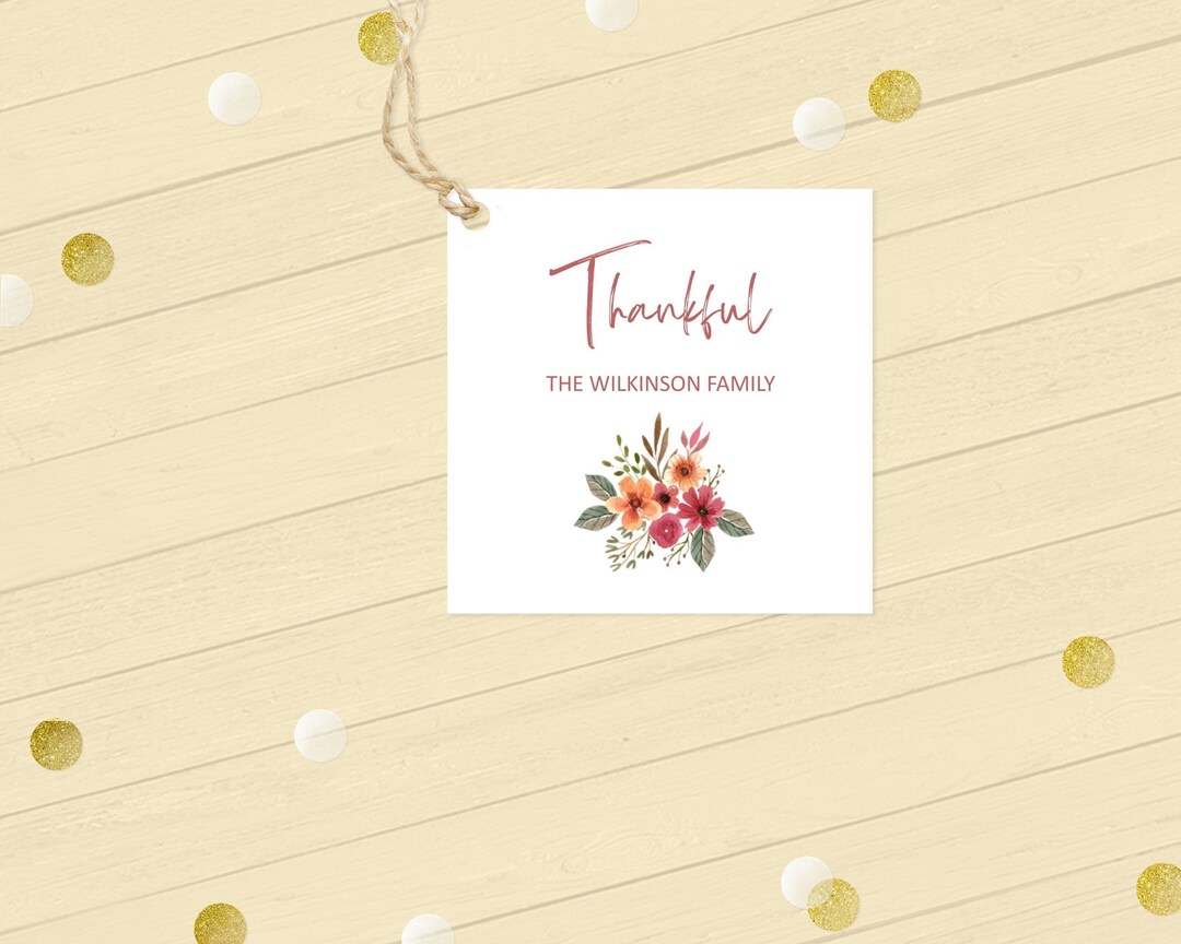 Floral Gift Tag, Thankful Label, Thank You Enclosure Card, Thanksgiving ...