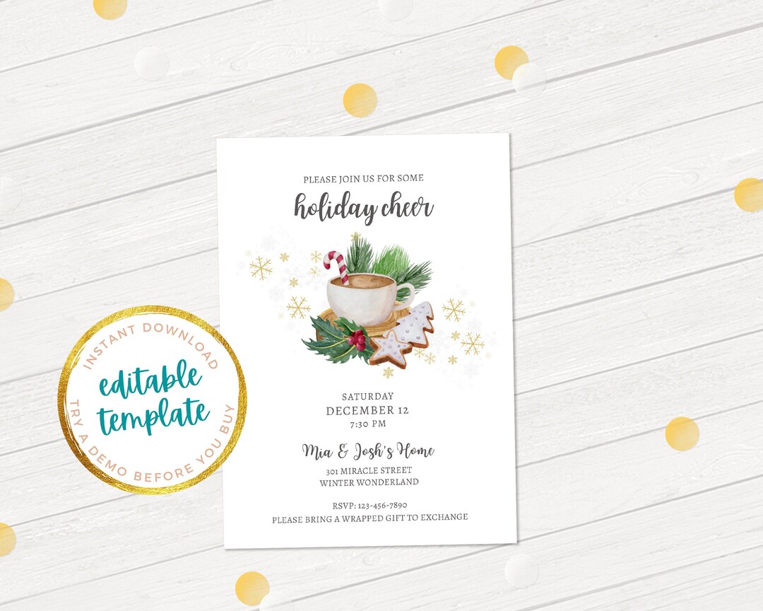 Christmas Cheer Invitation, Hot Chocolate Party, Holiday Dinner Party ...