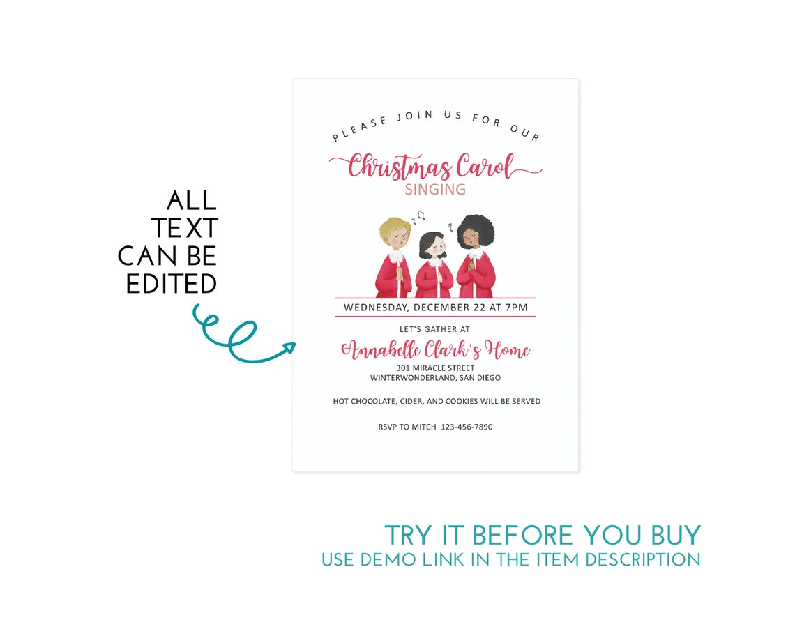 Christmas Carol Singing Invitation, Christmas Carol Party Invite ...