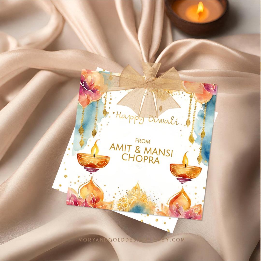 Diwali Gift Tag Watercolor Indian Desi Hindu Festival Colorful Rangoli ...