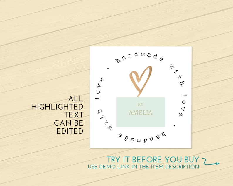 Handmade With Love Gift Tag, Printable Made With Love Label, Editable ...