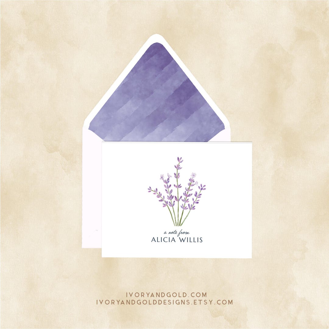 Personalized Lavender Note Card personalized Folded Note, Flower Note ...