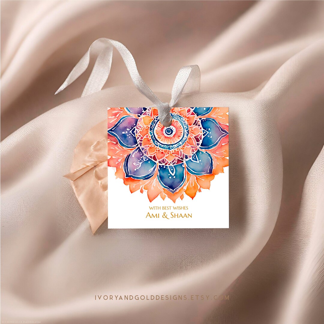Mandala Gift Tag | Indian Return Gift Tag, Desi Wedding Thank You ...
