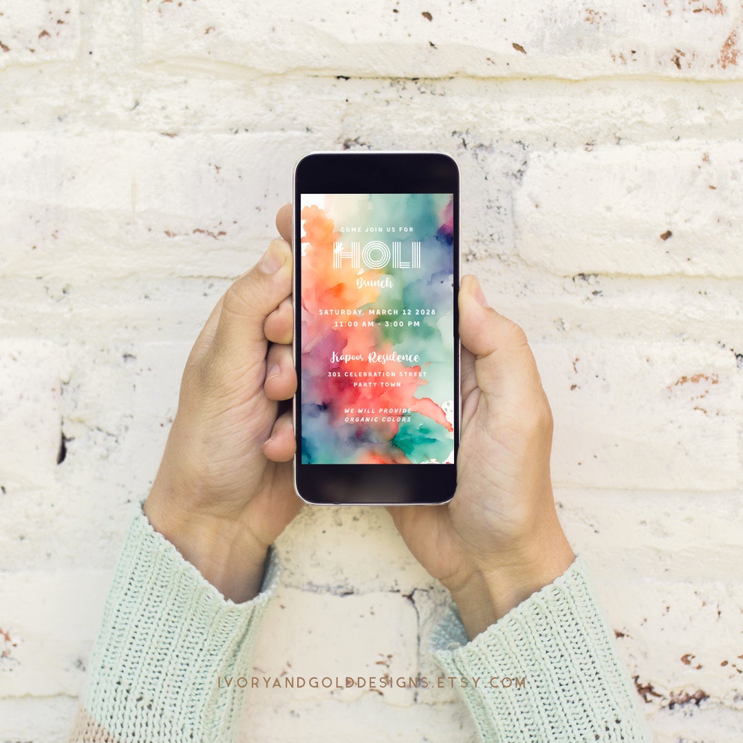 Holi Invitation {editable Digital Evite, Indian Invite, Watercolor Art ...