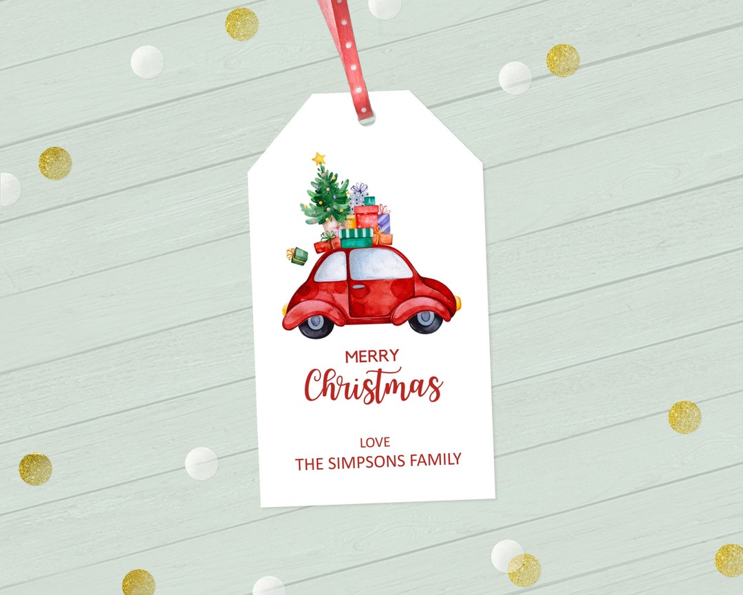 Christmas Car Gift Tag, Christmas Tree Gift Tag, Xmas Gifts Gift Tag ...