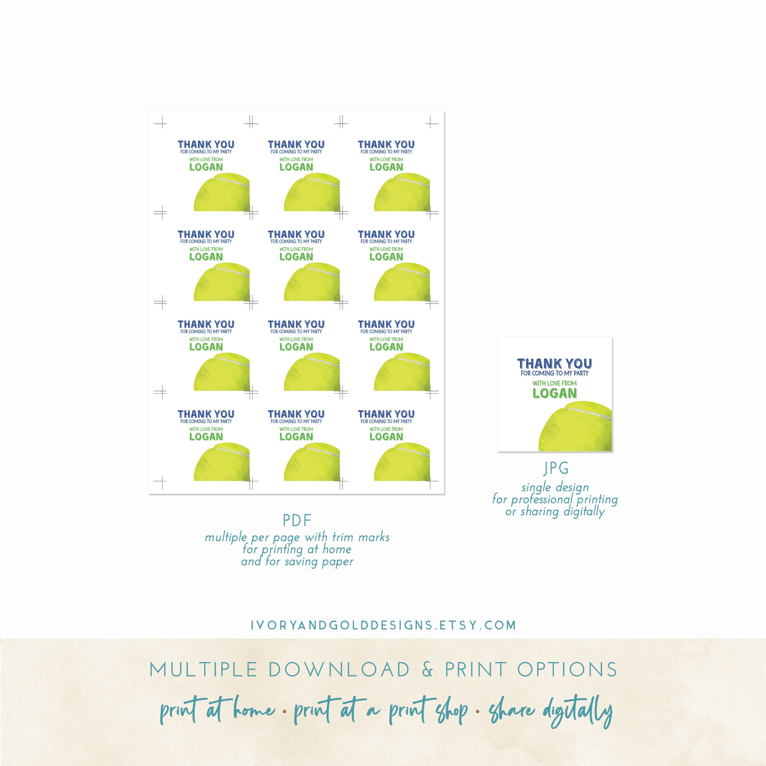 Editable Tennis Party Printables Thank You Gift Tag Favor Bag Tag ...