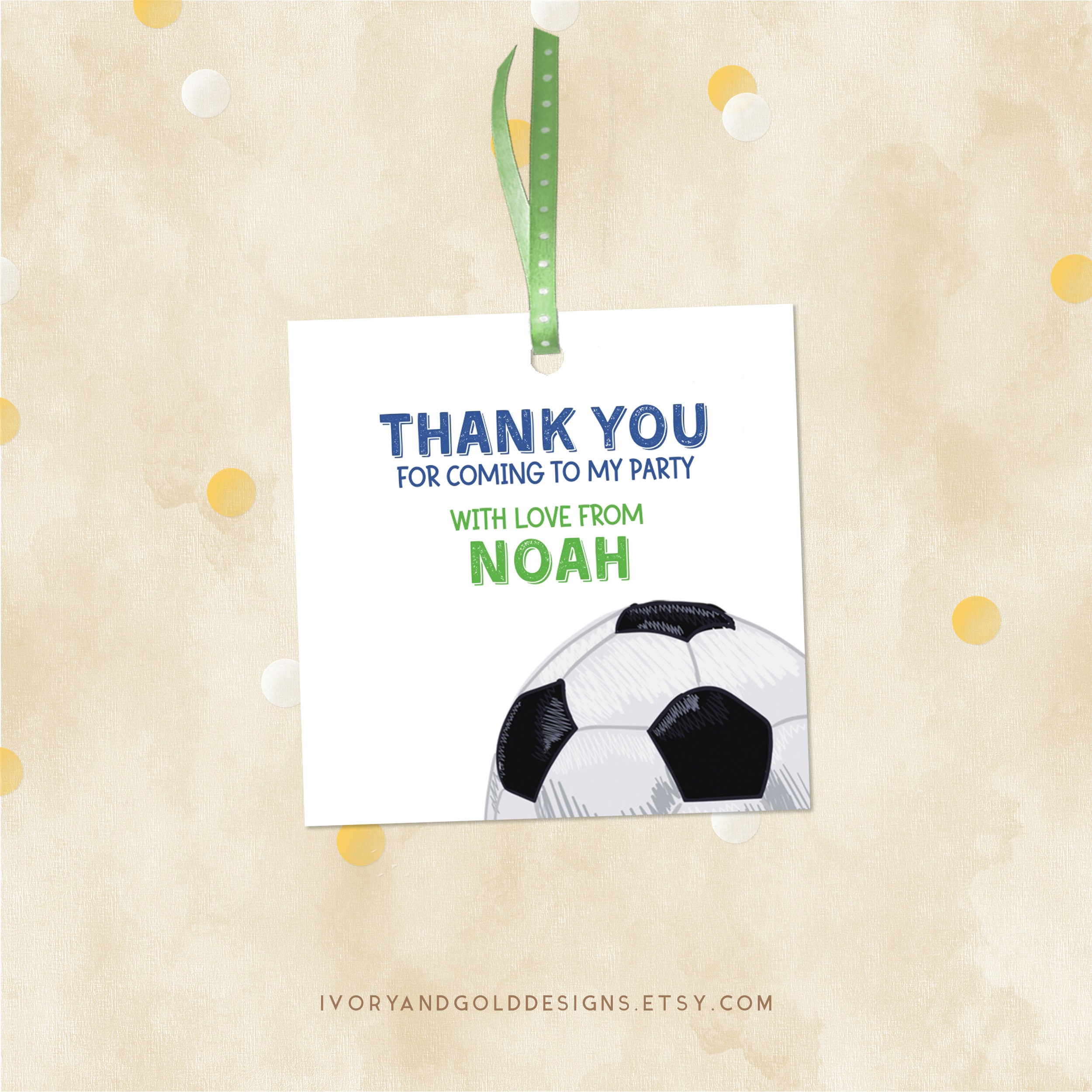 Editable Soccer Party Thank You Tag: Ivory and Gold (digital Download ...