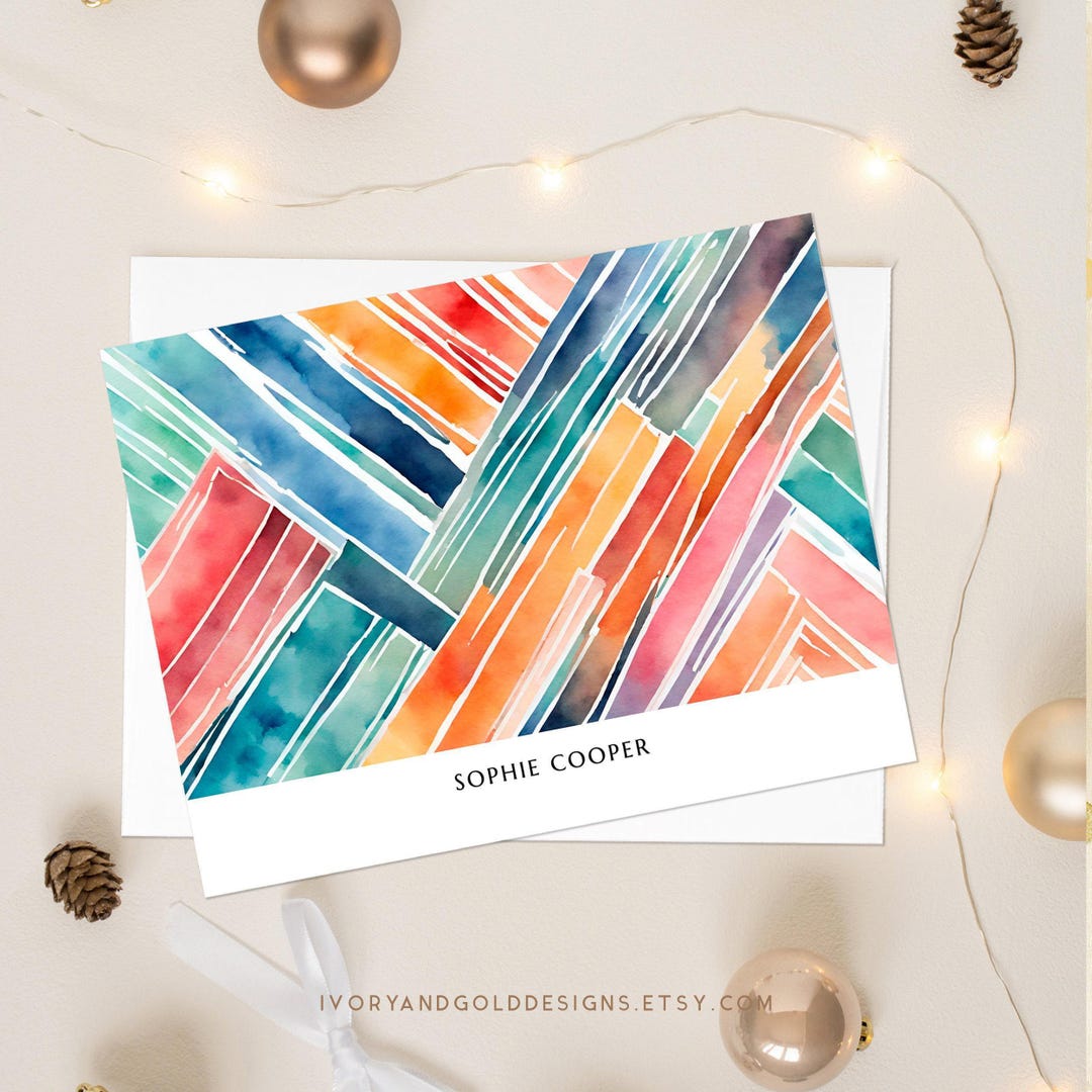 Personalized Modern Art Note Card: Colorful Watercolor Stationery - Etsy