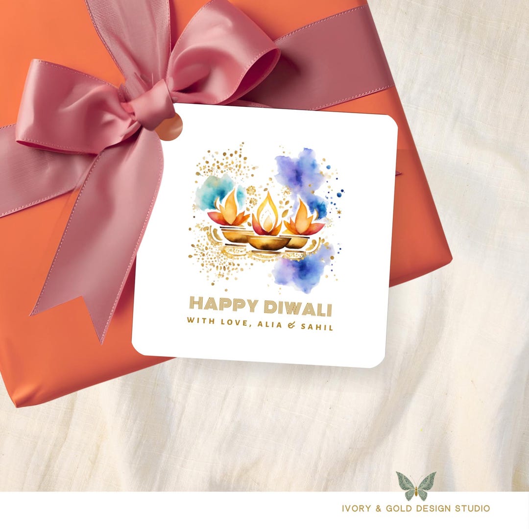 Diya Diwali Gift Tag: Editable Watercolor Design - Canva Template ...