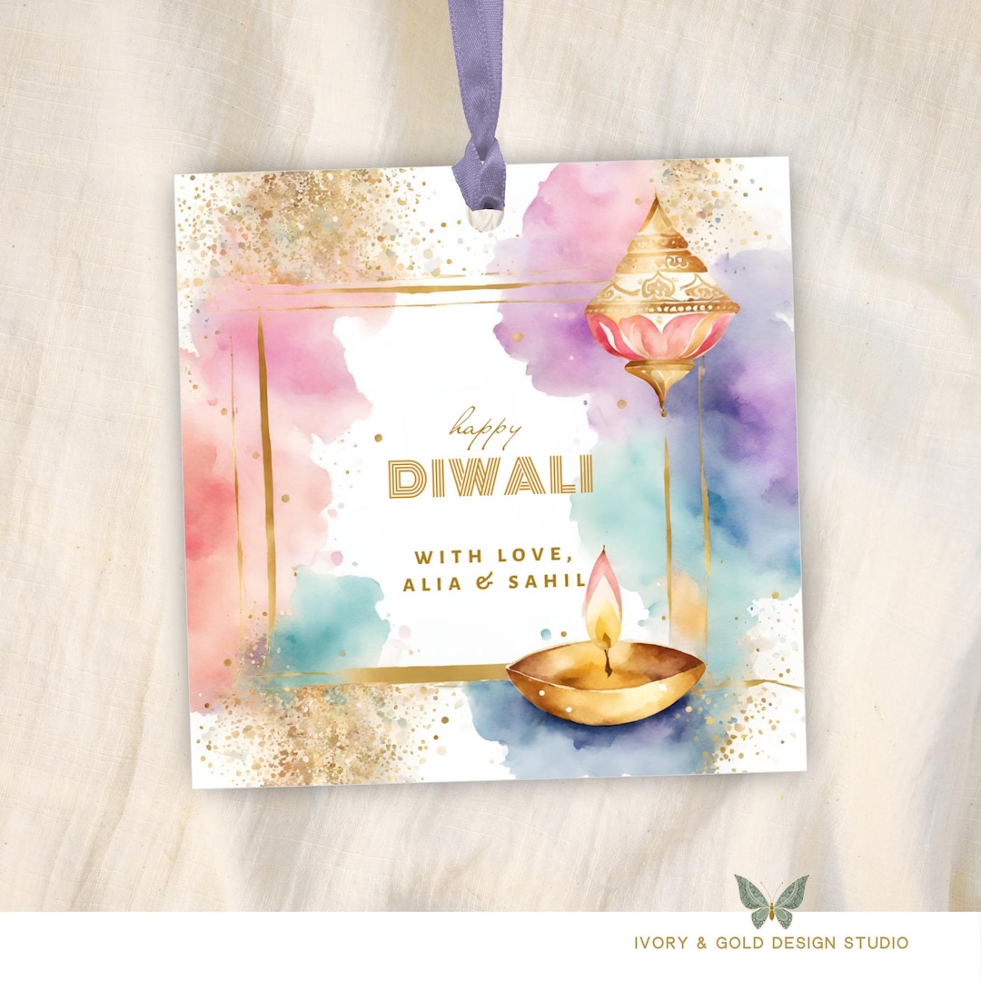 Diwali Gift Tag: Pastel Gold Diyas - Editable Canva Template | 3494 - Etsy