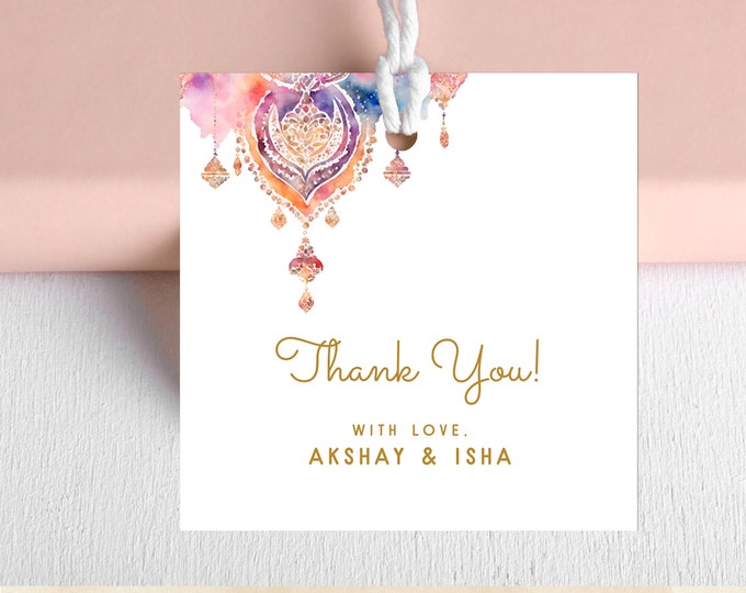 Diwali Indian Wedding Favor Tag: Thank You Card (printable Editable ...