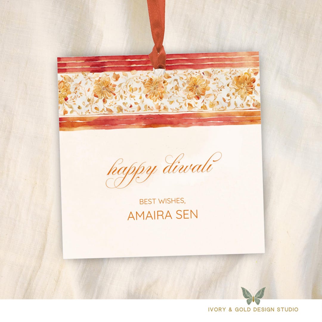 Editable Personalized Diwali Gift Tag: Floral Indian Wedding Thank You ...