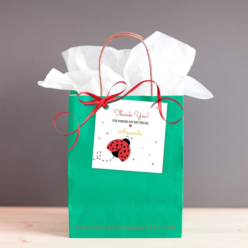 Editable Ladybug Party Printables Thank You Gift Tag Favor Bag Tag ...