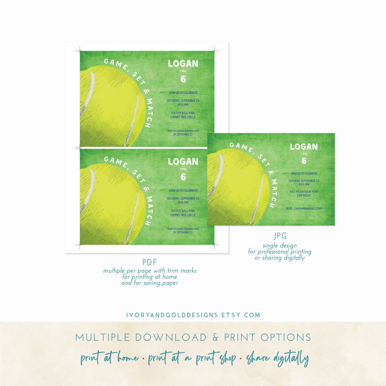 Editable Tennis Party Invitation Sport Birthday Invite Ball Game Match ...