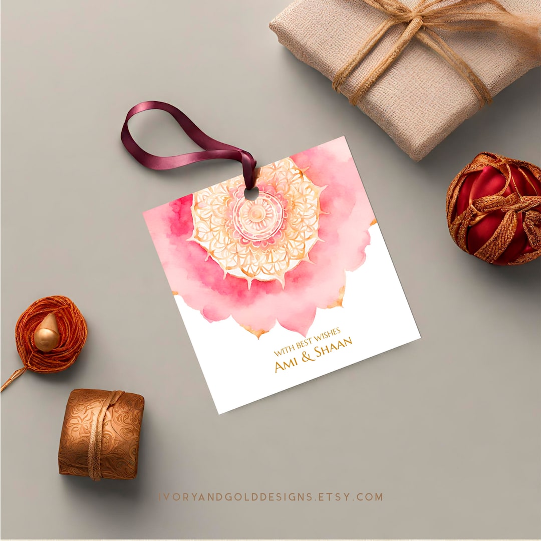 Mandala Gift Tag | Indian Return Gift Tag, Desi Wedding Thank You, Pink ...